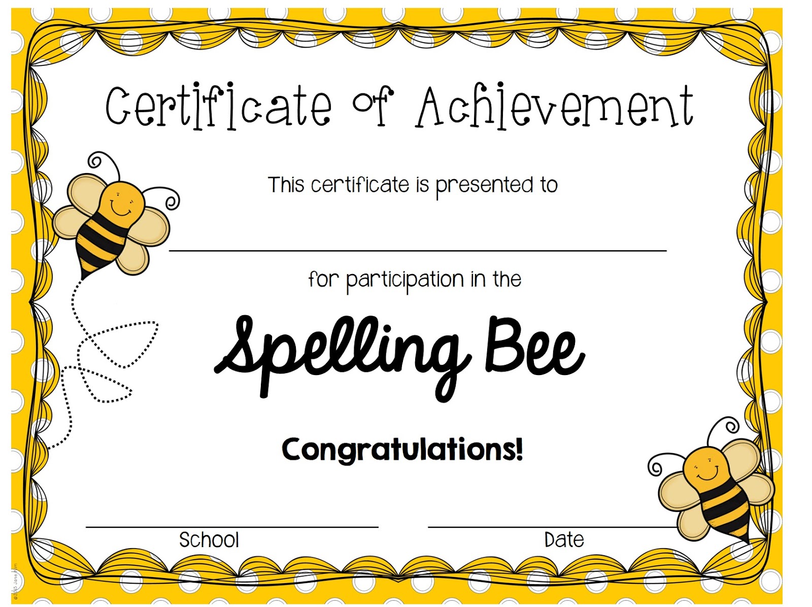 Spelling Bee Certificate Participant Colegio Miramadrid